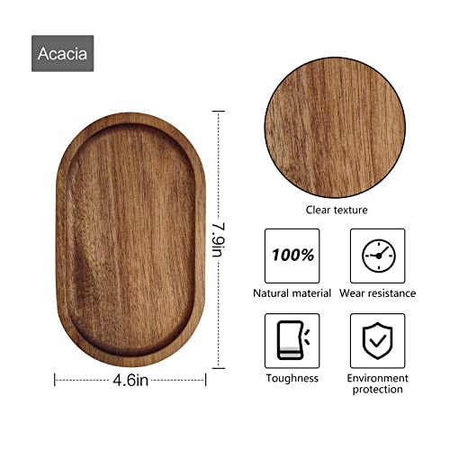 PTGVCTA 3 Pcs Oval Wood Tray for Food Holder/BBQ,Cheese, Sushi, Holiday Snacks,Wood Serving Plate,Tea Serving Tray,Cup Coaster,Flower Plant Succulent Tray, Coaster,Cake,Succulent (Acacia Wood)…