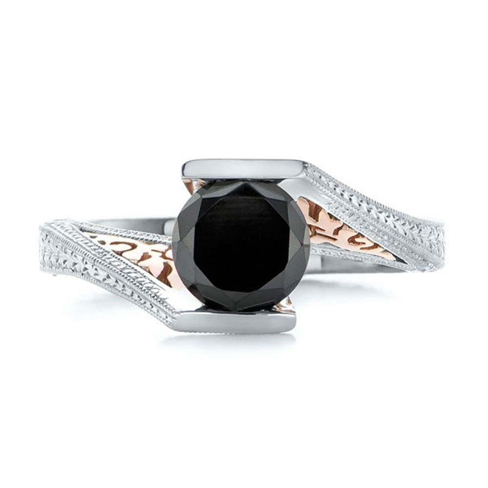 Czjewelry White Gold Plated 2 Tone Black Crystal Hollow Pattern Ring | Engagement Rings for Women