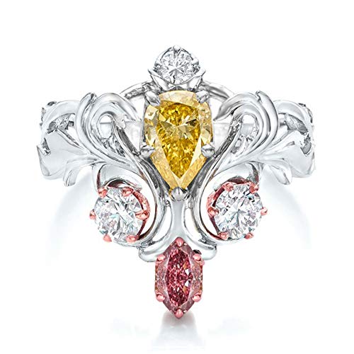 Czjewelry White Gold Plated Yellow Pink and Clear Simulated Diamond Ring | Engagement Rings for Women