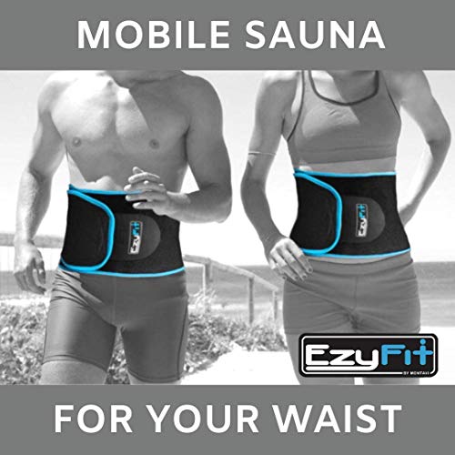 MONTAVI EzyFit Waist Trimmer Premium Exercise Workout Ab Belt for Women & Men Adjustable Stomach Trainer & Back Support, Black Blue Trim Fits 24-42"