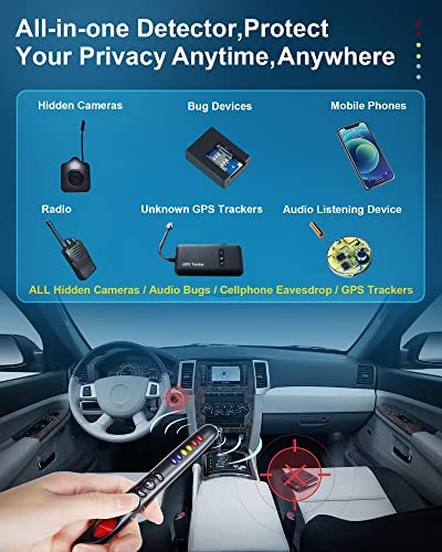 Hidden Camera Detector,Anti-spy Wireless WiFi Camera Scanner Hidden Camera Lens Finder + Door Open & Luggage Movement Alarm,3 Modes, 40 Hours Working Time