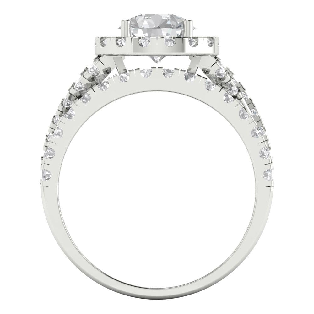 Clara Pucci 2.40ct Round Cut Halo Solitaire Created White Sapphire Engagement Promise Anniversary Bridal Ring Band set 14k White Gold 11