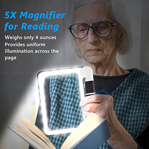 Magnifying Glass with Light 5X Magnifying Glass for Reading Handheld Folding Magnifier 48 Lights Full Page Viewing Area Perfect for Macular Degeneration Low Vision Person Gifts for Seniors Reading