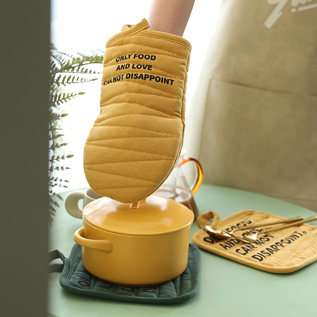 Cotton Oven Mitts and Potholder Set Heat-Resistant Pads Kitchen Oven Gloves Placemat Durable Washable for Cooking Baking Oven Mitts Cotton Black Grey Heat Resistant