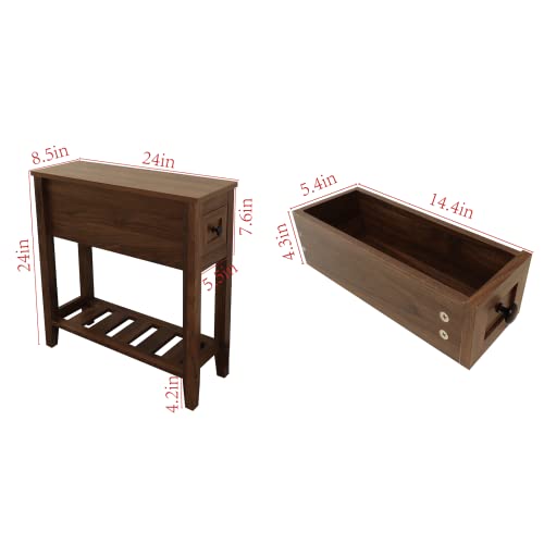 LUSUOWLZ Chairside Narrow End Table, Solid Wood Recliner Side Table with Drawer, Slim Nightstand Bedside Table for Living Room Bedroom