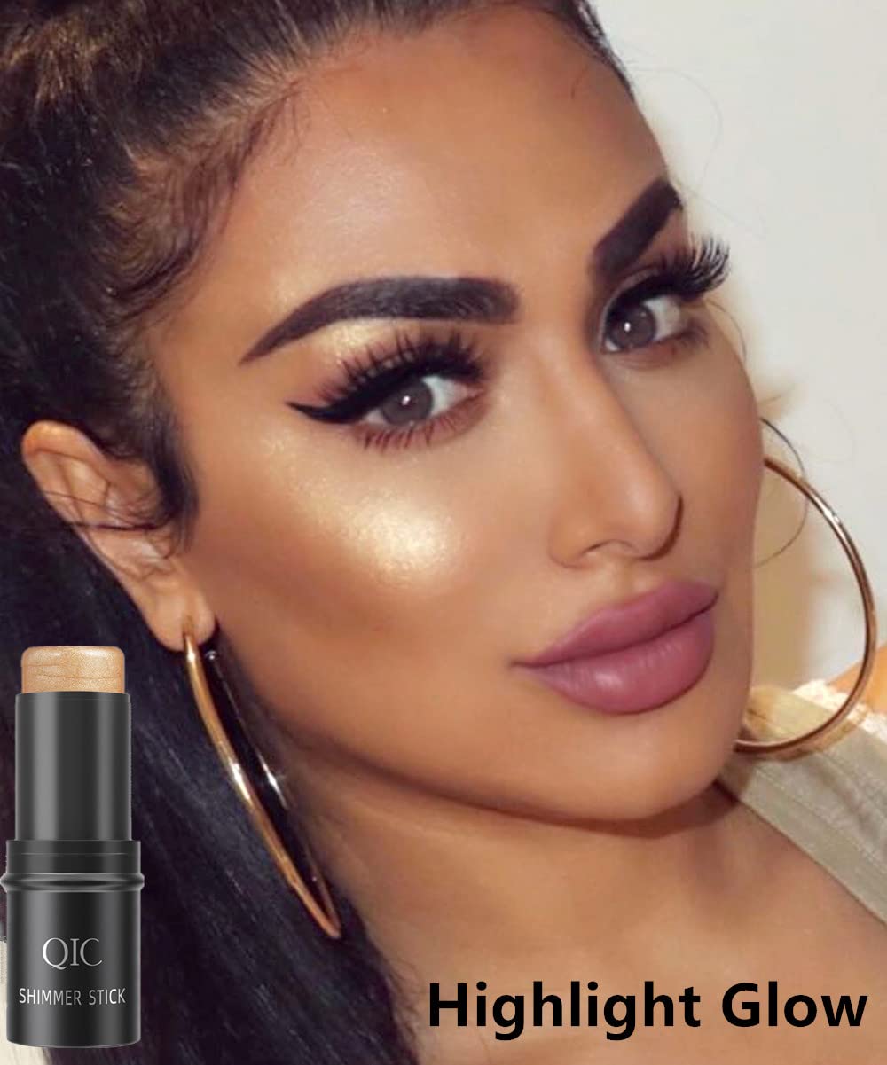 Go Ho 3PCS Cool-tone Contour Highlight Blush Stick Set,Cream Contour Stick Kit,Long-Wearing,Natural-Looking Contouring Face Foundation Makeup -Shimmer Highlighter,Blush&Bronzer Shading Contour