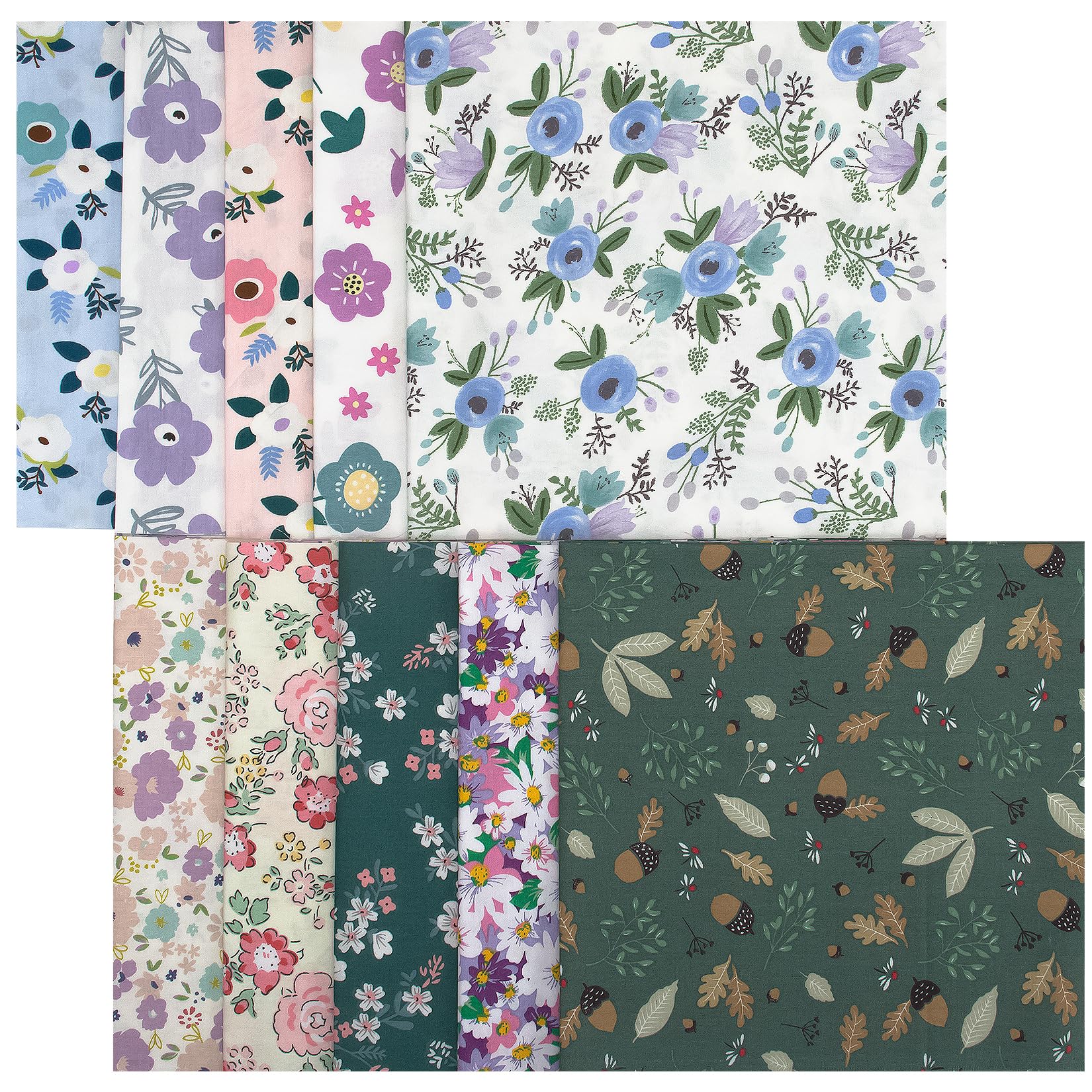 Cotton Quilting Fabric 50 Pcs 10" x 10" Fat Quarters Fabric Bundles Floral Fabric Squares for Quilting, DIY Sewing Project, Patchwork, Misscrafts, Crafting(25cm x 25cm)