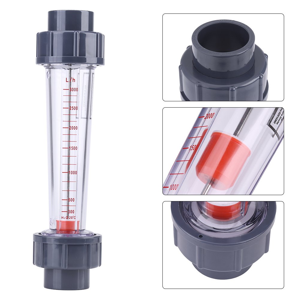 Small Water Flow Meters 300-3000L/H Plastic Tube Water Rotameter LZS-25 Liquid Flow Meter Flowmeter Float Double Female Connector for DN 25 Tube 