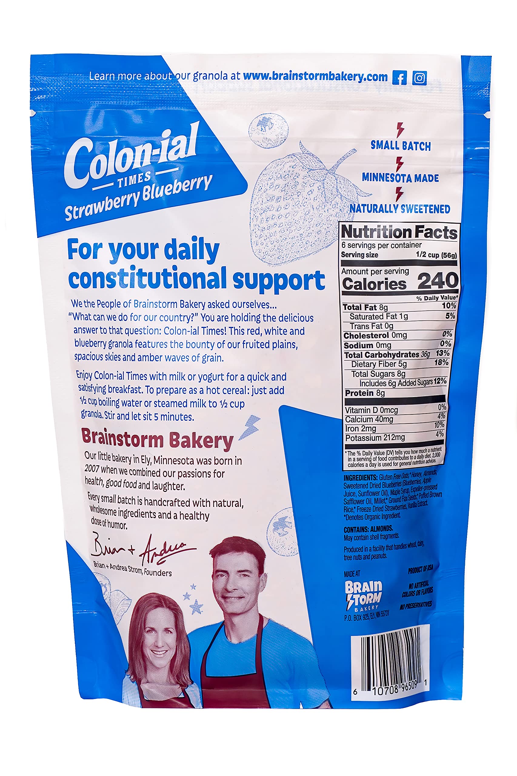 Colonial Times Blueberry Granola Cereal - All Natural, Healthy Breakfast or Snack - 12 oz Bag