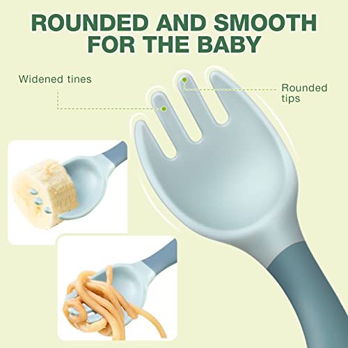 Toddler Utensils Baby Spoons and Forks Set with Case Bendable Self Feeding Training Flatware Silicone Spoon Fork for Kids Babies Children Handle Toddler Set, Green, Pink, Yellow (3 Sets)