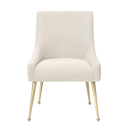 MEXIYA Irina Dining Chair Beige Easy Clean Velvet Upholstered Side Chair with Brushed Gold Leg
