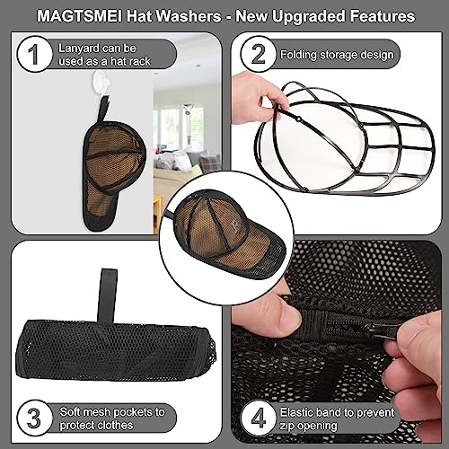 MAGTSMEI Hat Cleaner, Baseball Caps Hat Washer for Washing Machine, Foldable Washing Hat Cage Protector Holder for Flat & Curved Hats, Hat Rack/Organizer for Dishwasher, 2 Pack Black