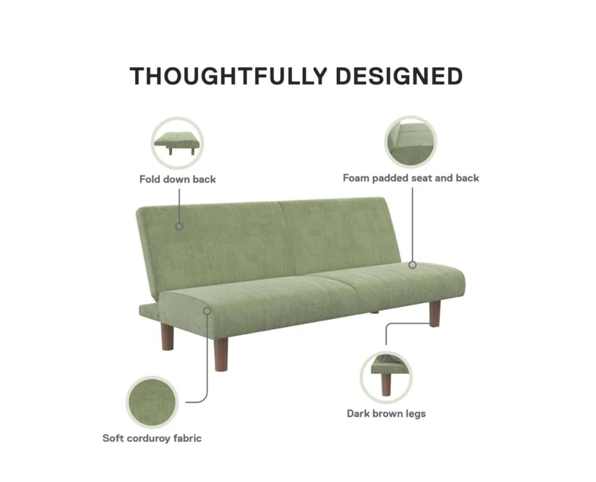 Huyaster 66.5" Armless Futon Sofa Bed,Corduroy (Sage Green)