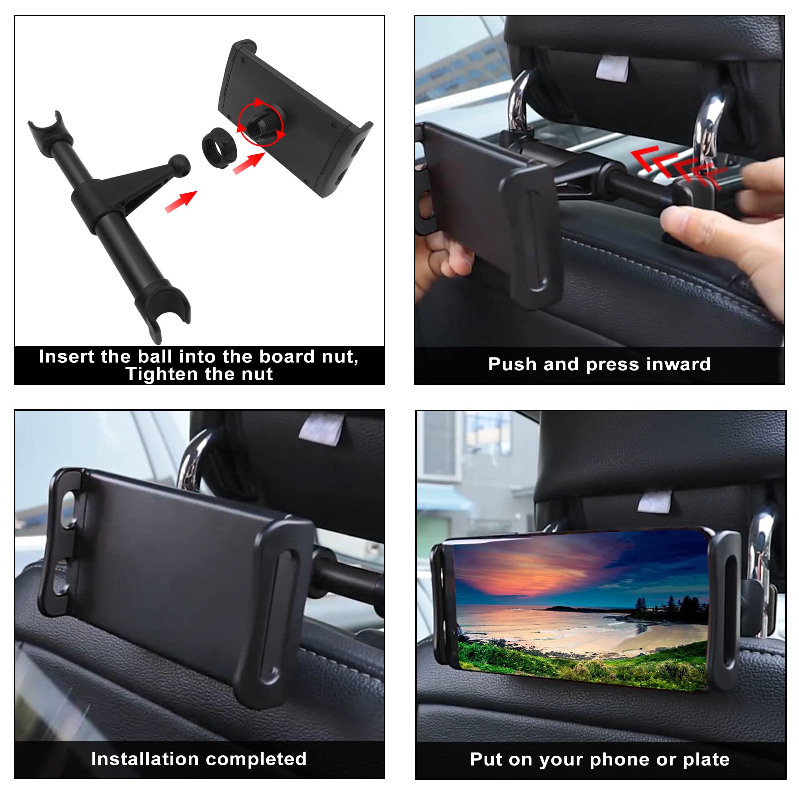 Headrest Phone/Tablet Car Mount, Car Headrest Mount, Car Backseat Seat Mount Holder Universal 360° Rotating, Adjustable Tablet Holder for 4.7-7.9" Devices, Headrest Posts Width 3.94-5.71" (Black)