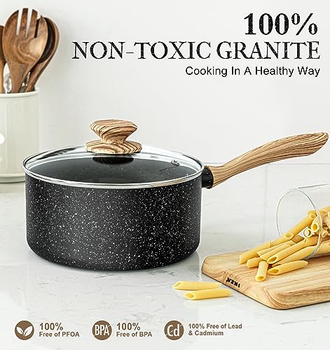 MICHELANGELO Saucepan with Lid, Nonstick 3 Quart Sauce Pan with Granite Coatings, Small Pot with Lid, Stone Sauce Pan 3 Quart, Sauce Pot