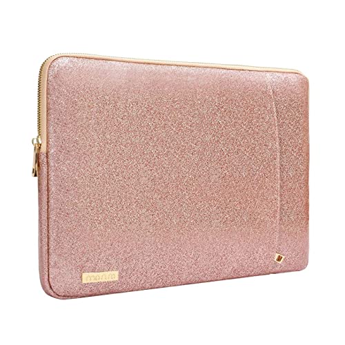 MOSISO Laptop Sleeve Compatible with MacBook Air/Pro,13-13.3 inch Notebook,Compatible with MacBook Pro 14 inch 2023-2021 M2 A2779 A2442 M1, PU Leather Vertical Padded Bag Waterproof Case, Rose Gold