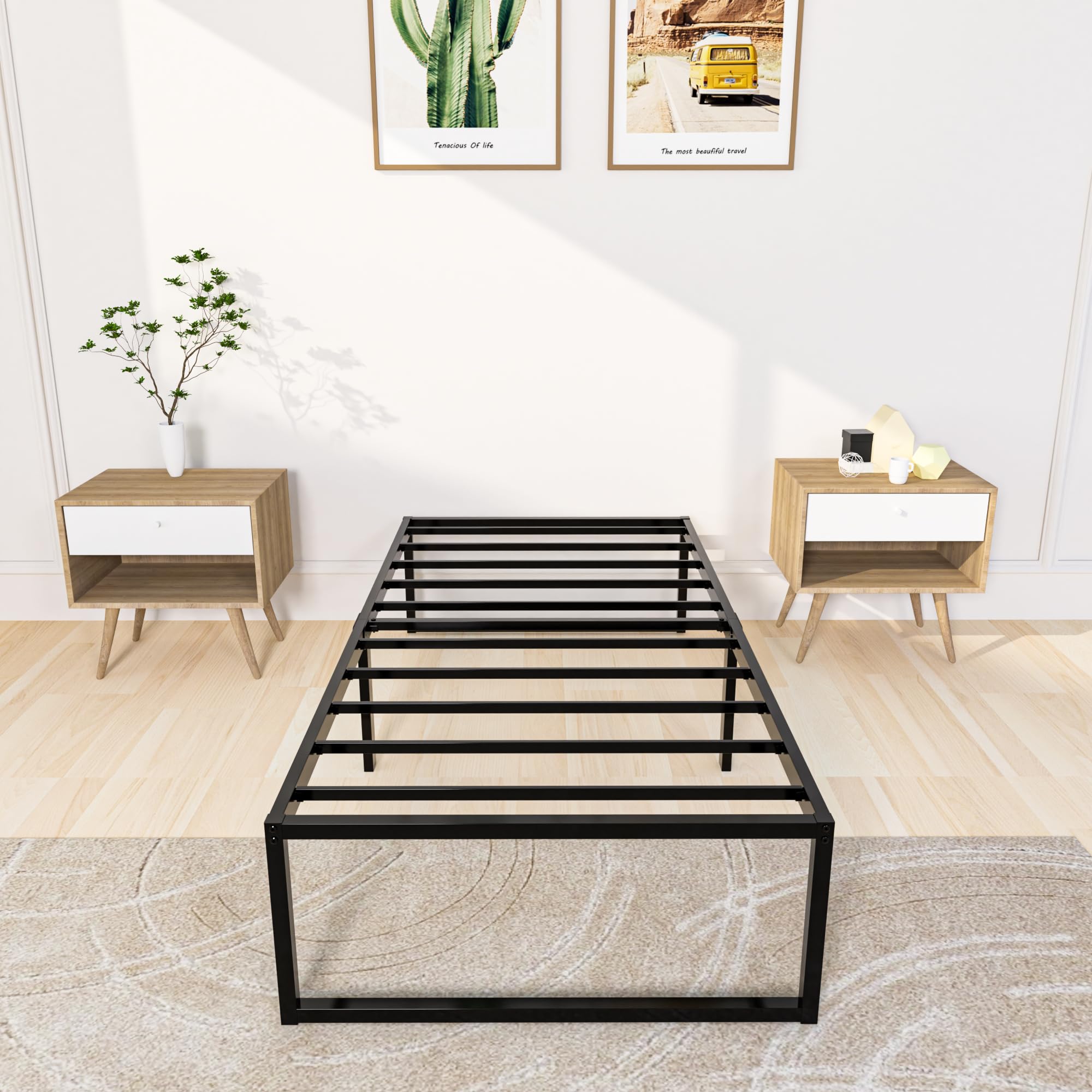 Vaciwe Twin Bed Frame with Fabric Cover 16 Inch, Metal Platform Bed Frames Twin Size No Box Spring Needed, Heavy Duty, Noise Free, Easy Assembly,Dark Grey