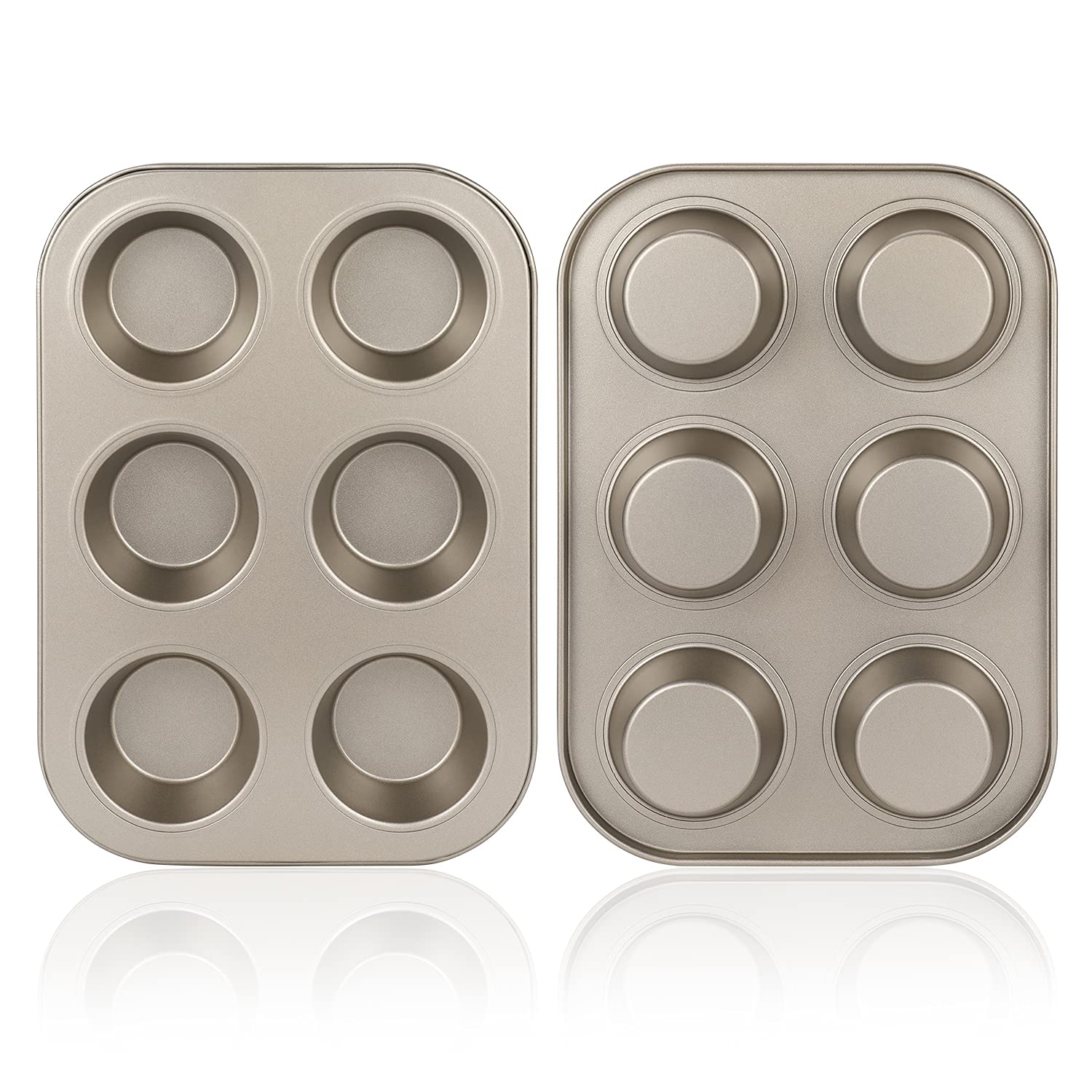 Flexzion Muffin Tray Cupcake Baking Pan 2 Pack, 6-Cup Nonstick Carbon Steel Muffin Tins Non-Stick Cupcake Tin Bakeware Accessories for Baking Cupcakes Muffin Brownies Snacks, Easy Clean, Fridge Safe