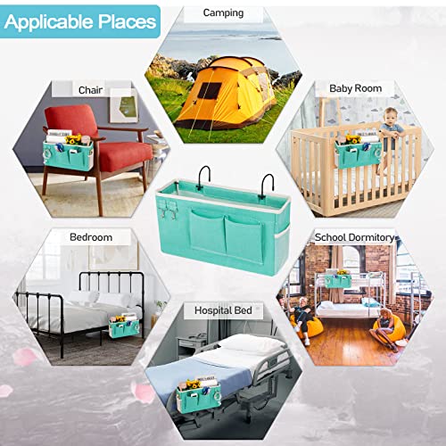 Loghot Bedside Caddy/Bedside Storage Bag Hanging Organizer for Bunk and Hospital Beds,Dorm Rooms Bed Rails,Can be Placed Glasses,Books,Mobile Phones,Keys (Green)