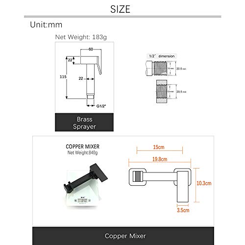 MINJING Hand Held Bidet Sprayer, Black Douche Kit Toilet, Hot and Cold Brass Copper Mixer Valve Set Shower Head Faucet,A Set