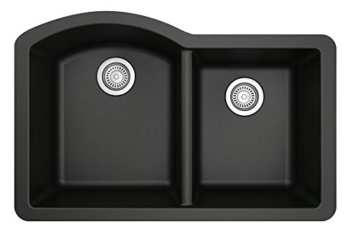 Karran QU-610 Undermount Quartz Composite 32 in. 60/40 Double Bowl Kitchen Sink in Black