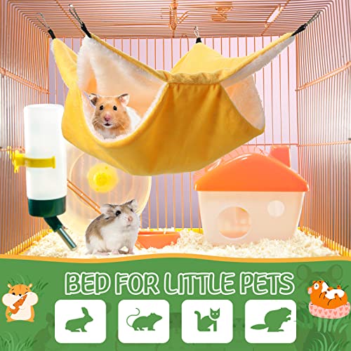 Nuogo 4 Pcs Pet Cage Hammock Small Animal Hanging Hammock Ferret Cage Accessories Double Layer Ferret Bed for Rat Guinea Pig Squirrel Chinchilla Playing and Sleeping, Green Blue Gray Yellow