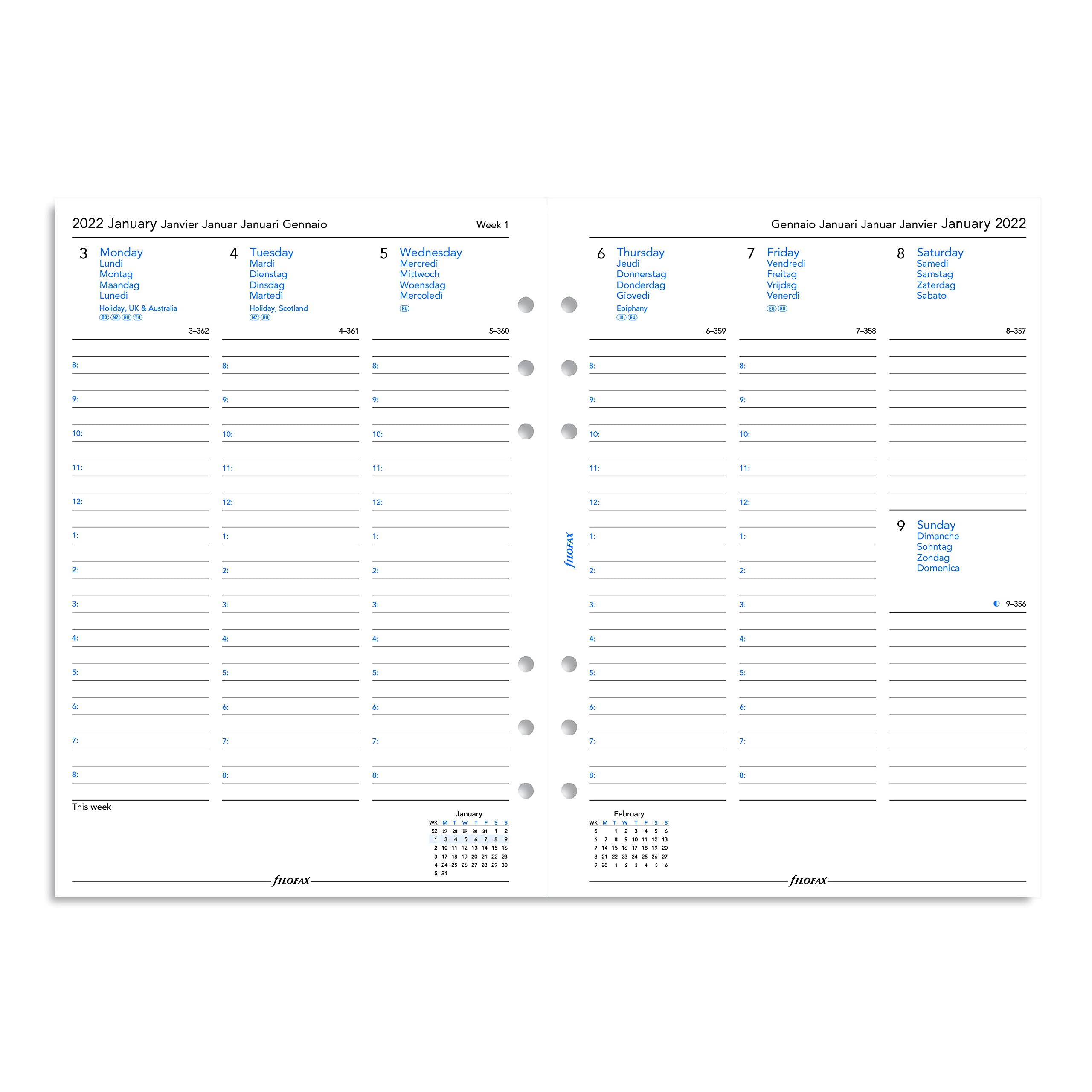 Filofax The Original Organizer, A5 Size, Pear - Leather, Six Rings, Week-to-View Calendar Diary, Multilingual, 2022 (C026037-22),5.75 inches X 8.25 inches