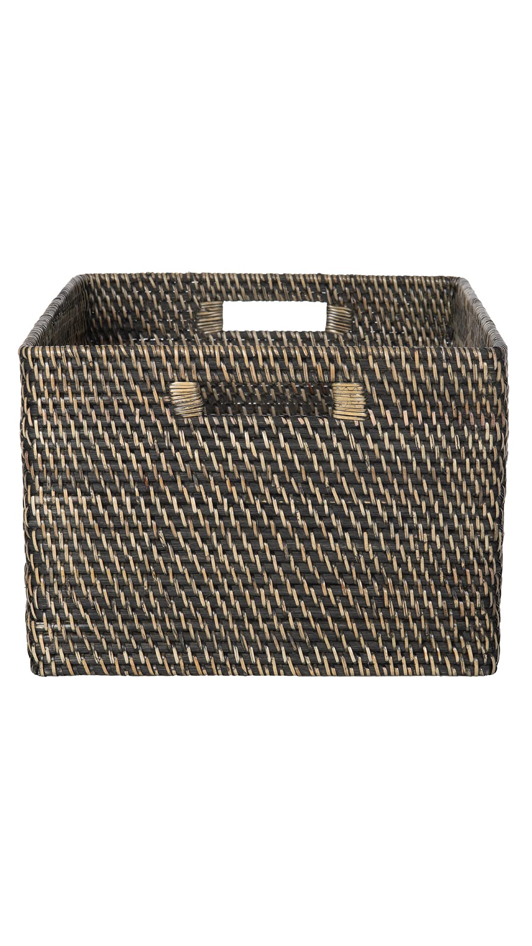Loma Rectangular Rattan Storage Basket with Cut-Out Handles - Black-Wash - Coastal-Inspired Handwoven Rattan Basket for Home Organization & Décor