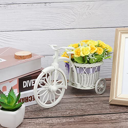 DAMEING Bicycle Artificial Flower Tricycle Flower Basket Garden Nostalgic Bicycle Artificial Flower Decor Plant Stand Mini Bicycle Flower Stand for Home Wedding Decoration