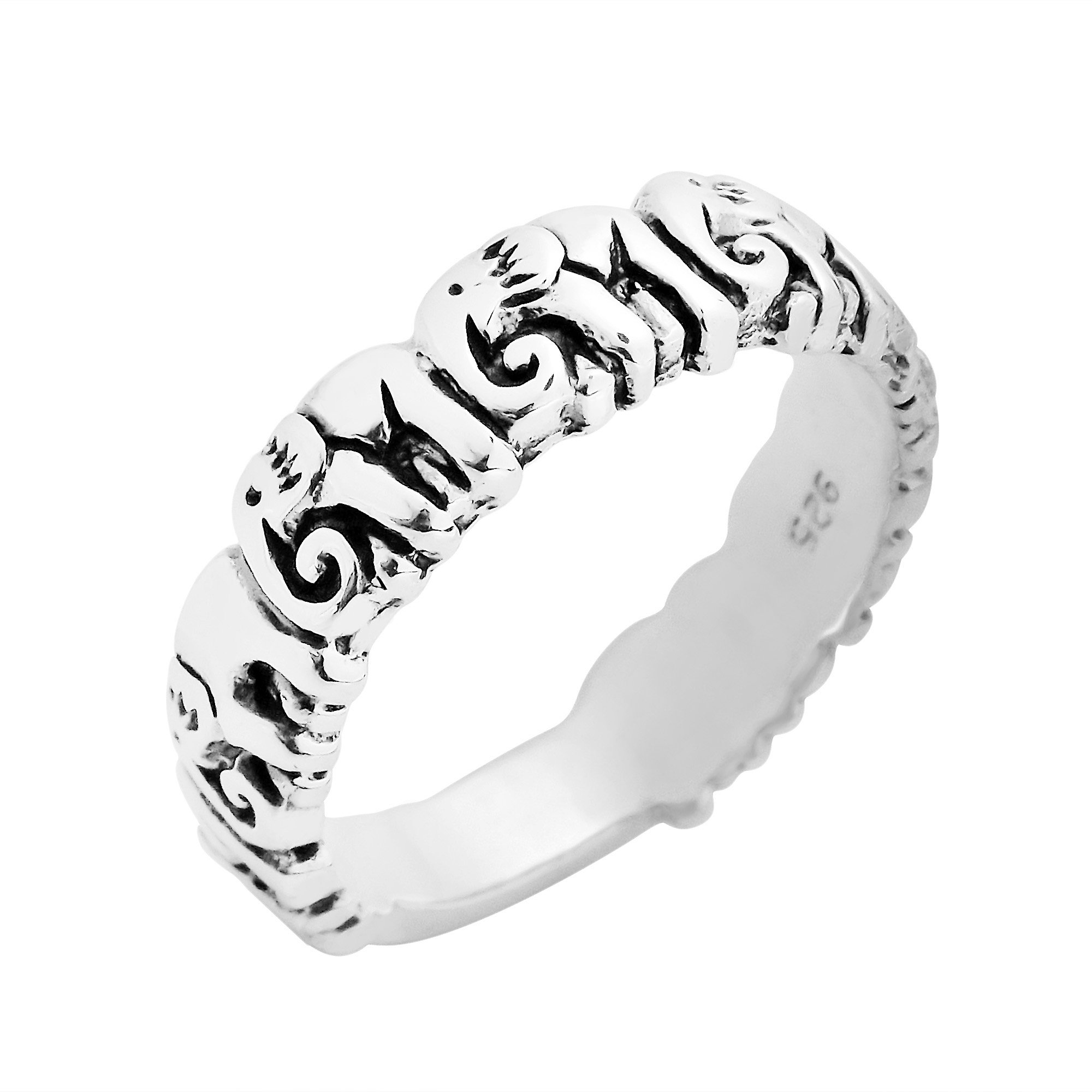 Cute Boho Elephants Lover Band .925 Sterling Silver Animal Ring-7