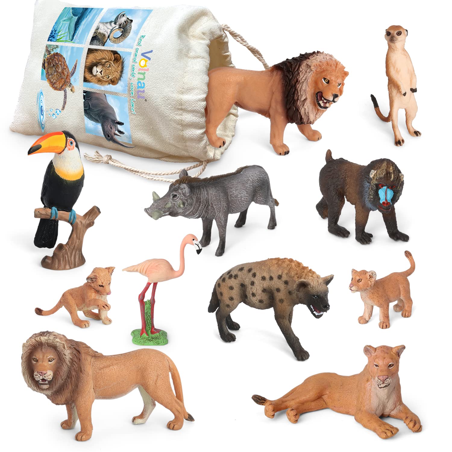 Volnau Animal Toys Figurines 11PCS Africa Figures Zoo Pack for Kids Christmas Decoration Gift Preschool Educational and Jungle Lion Forest King Set