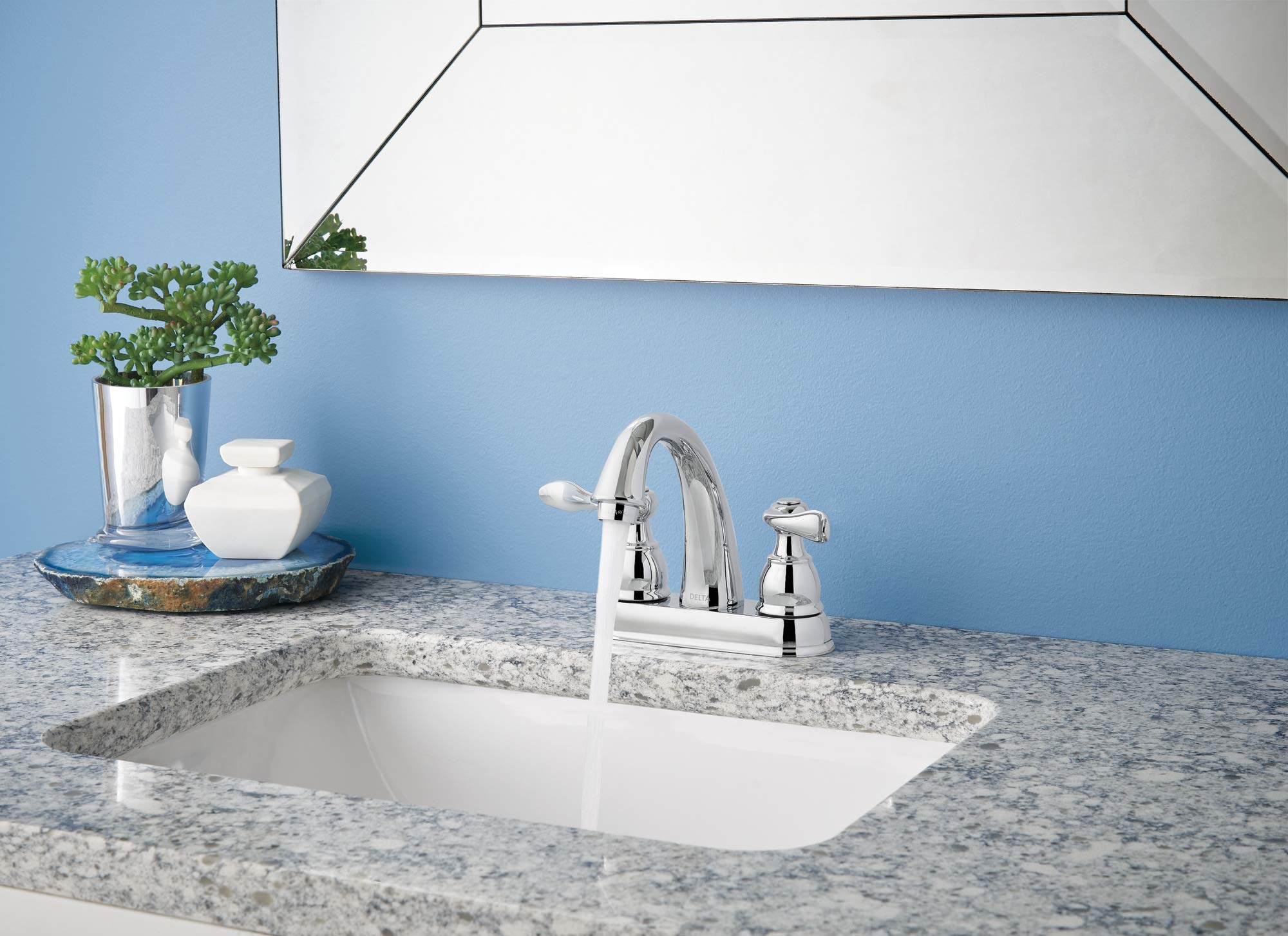 Delta Faucet Windemere Centerset Bathroom Faucet, Chrome Bathroom Sink Faucet, 2 Handle Bathroom Faucet, Metal Drain Assembly, Chrome B2596LF