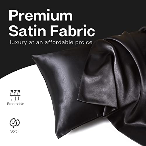 MR&HM Satin Pillowcase for Hair and Skin, Silk Satin Pillowcase 2 Pack, Standard Size Pillow Cases Set of 2, Silky Pillow Cover with Envelope Closure (20x26, Black)