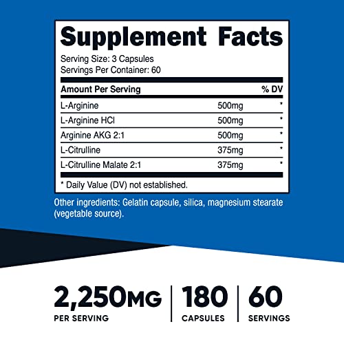 Nutricost Nitric Oxide Booster 750mg, 180 Capsules - 2250mg Per Serving - Gluten Free and Non-GMO