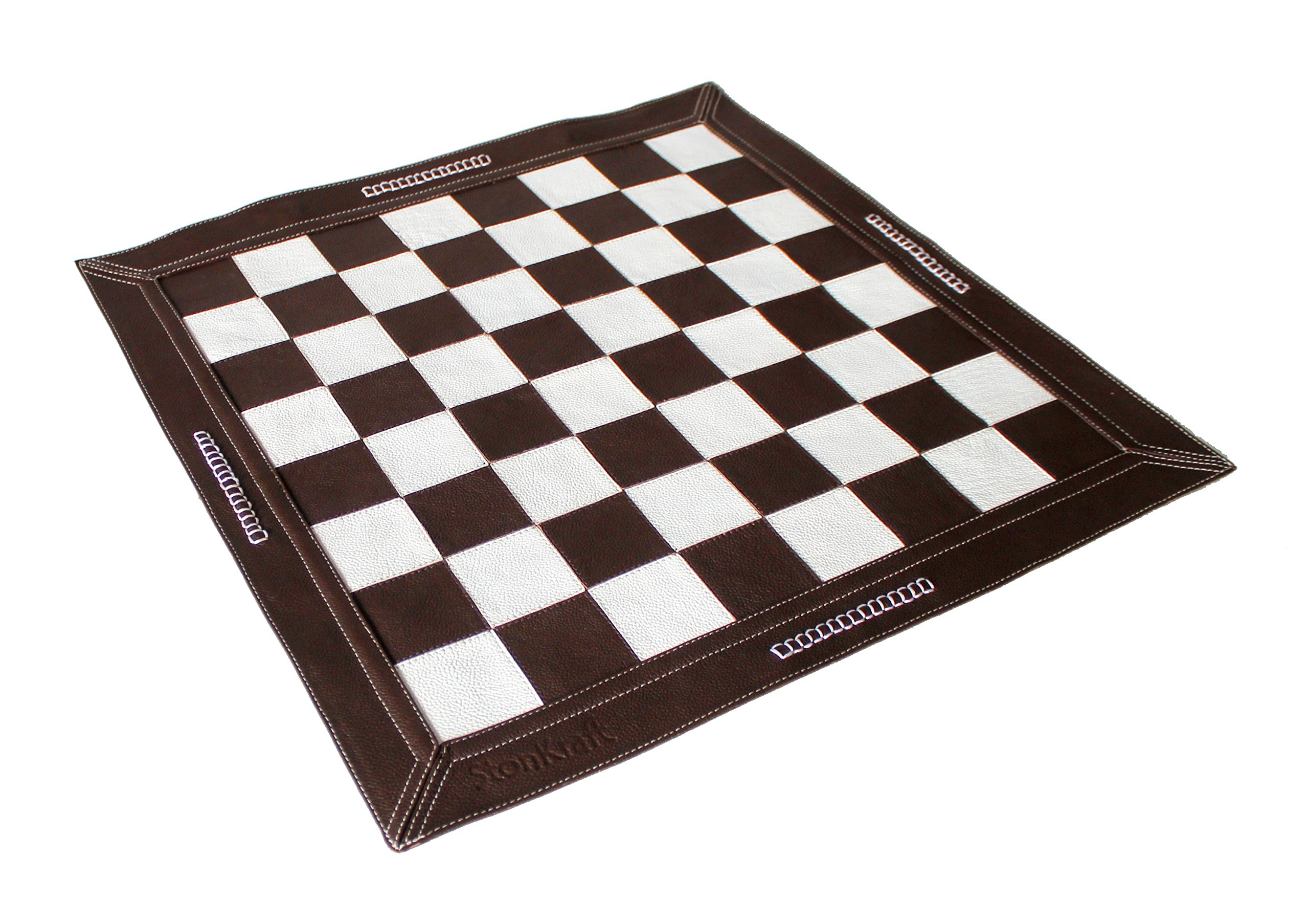 Stonkraft - 19" x 19" - Genuine Leather Chess - Dark Tan Colour | Roll-up Chess | Tournament Chess Board
