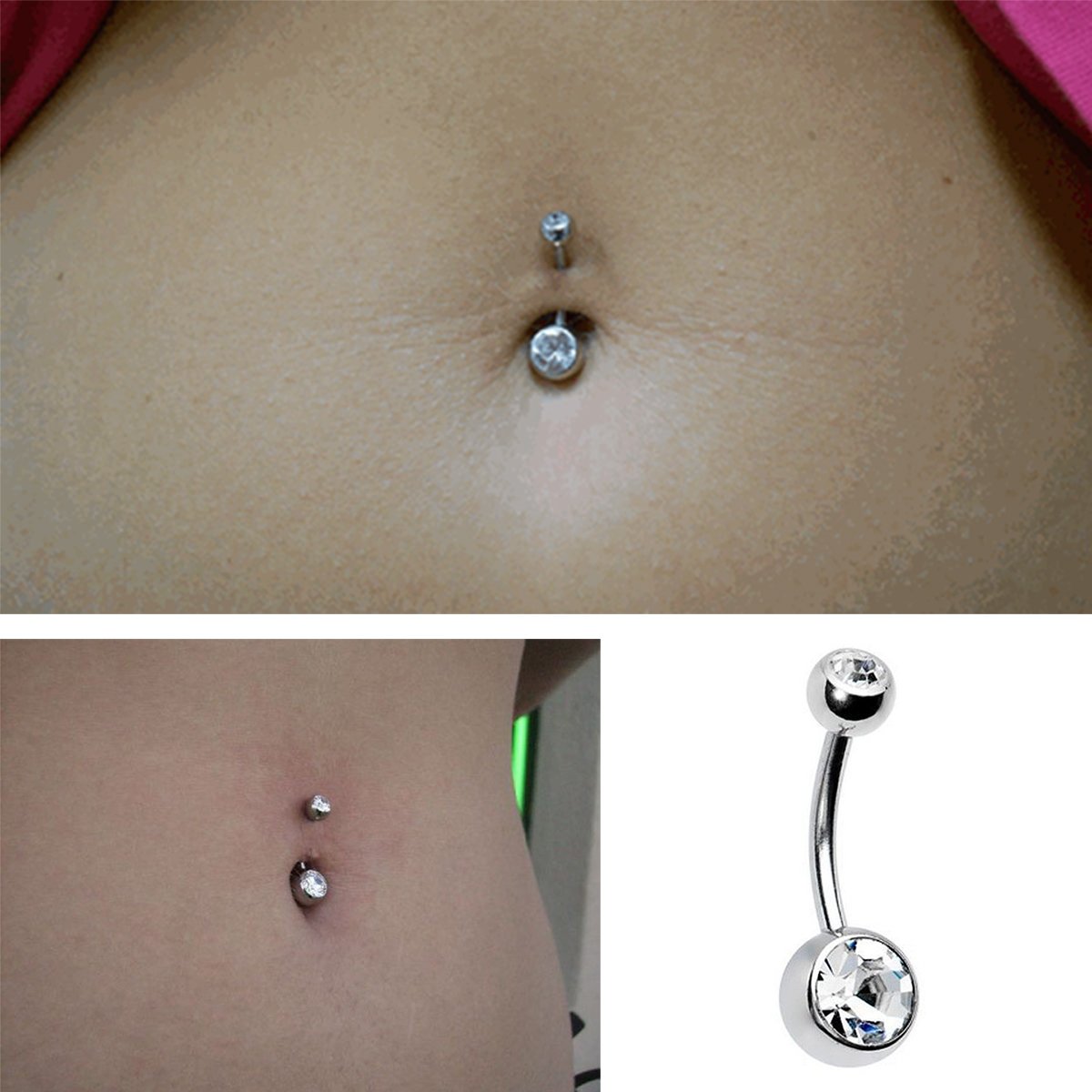 CrazyPiercing 10PCS 316L Surgical Grade Steel Rhinestone Belly Button Navel Ring Bar 23x8mm