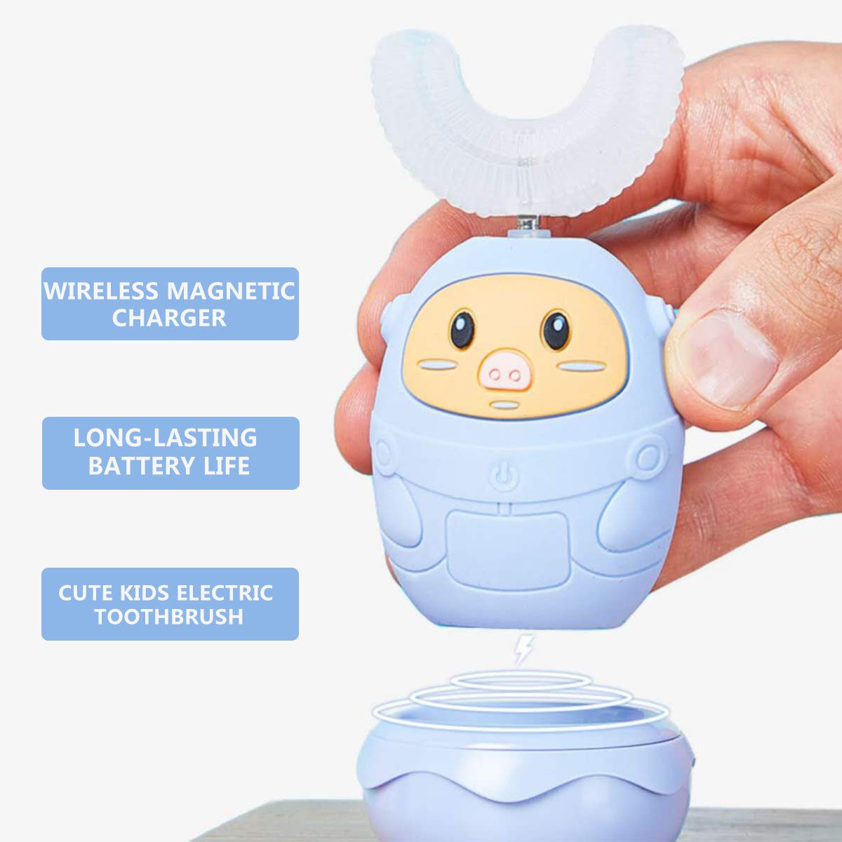 Kid Toothbrush U Shaped Electric Toothbrush for Kids 360° Automatic Toothbrush 3 Clean Modes,IPX7 Waterproof,Automatic Toothbrush for Kids 2-8