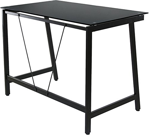 OneSpace Contemporary Glass-Top Desk for Small Spaces, Small Writing Desk, Black