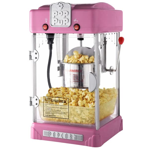 Pop Pup Countertop Popcorn Machine – 2.5oz Kettle with Measuring Spoon, Scoop, and 25 Serving Bags by Great Northern Popcorn (Pink)