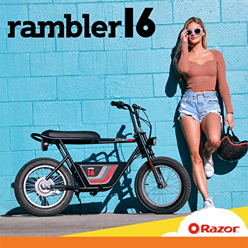 Razor Rambler 16 β 36V Electric Minibike with Retro Style, Up to 15.5 MPH, Up to 11.5 Miles Range, Wide, Rugged 16" Air-Filled Tires, Powerful 350 Watt Hub-Driven Motor