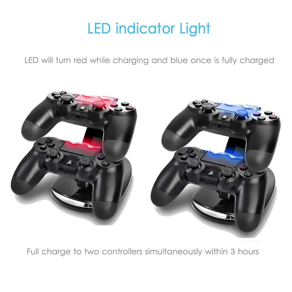 Controller Charger for Playstation4 Regular Slim Pro, SUNKY LED Gaming Console Charging Stand USB Dock Station Mount Cradle for PS4