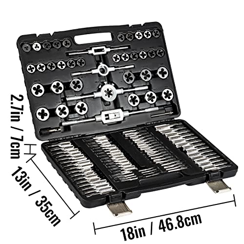Happybuy 110Pcs Tap and Die Set, Include Metric Tap and Die Set M2-M18, Tungsten Steel Titanium Tap & Die Sets With Storage Case, Large Tap and Die Set For Cutting External & Internal Threads