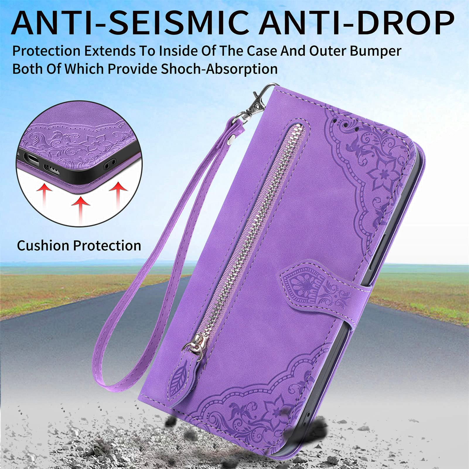 DAMONDY for BLU View4 Zipper Wallet Case,BLU View 4 B135DL Case,Premium Magnetic Closure Stand Function Folio PU Leather Flip Cover Inner Soft TPU Case for BLU View 4 B135DL -Purple