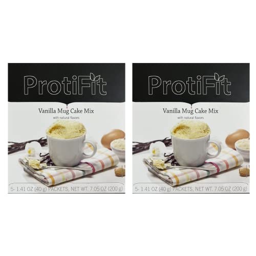 PROTIFIT - Protein Vanilla Mug Cake Mix 2 Pack, 6g Protein, High Fiber, Low Calorie, Low Sugar, Low Carb, Ideal Protein Compatible, 7 Servings Per Box, (2 Pack)