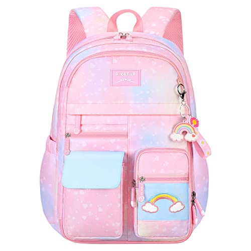 NXUEBDU Girls Backpack, Kids School Backpack with 15.6 Inch Laptop Compartments, Elementary Middle Bookbag for Travel Daypack (Pink)