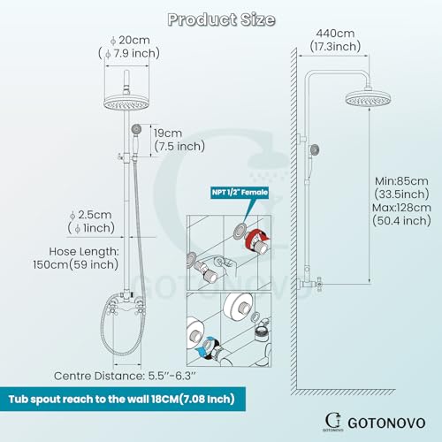 gotonovo Antique Brass Exposed Shower Fixture Set 8 Rain Shower Head 2 Double Knobs Cross Handle Shower Faucet Combo System Unit Set Dual Function