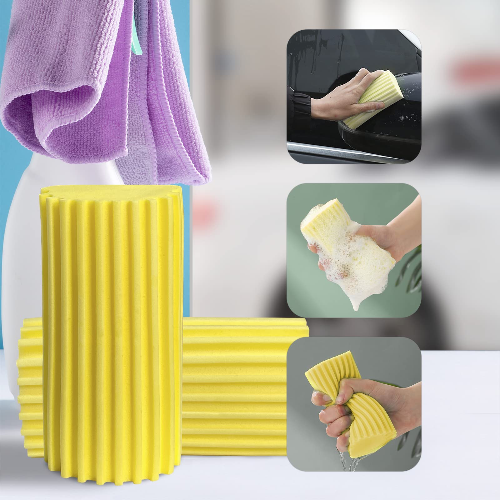 Damp Clean Duster Sponge, Sponge Cleaning Brush, PVA Sponge, Duster for Cleaning Blinds, Glass, Baseboards,Vents, Railings, Mirrors, Window Track Grooves and Faucets