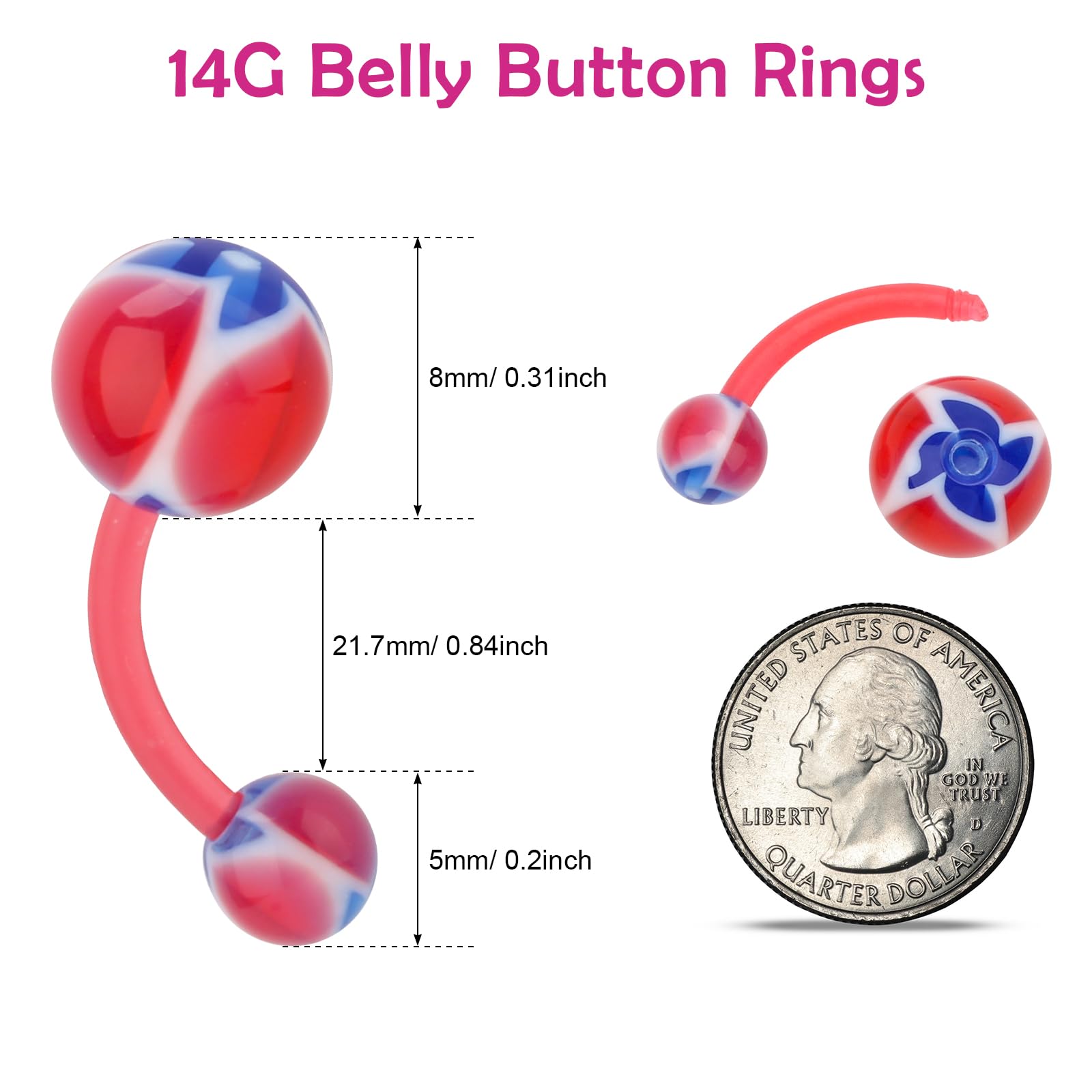 CrazyPiercing Wholesale Lot of 50pcs Belly Navel Button Rings Bar Barbells Ball Acrylic Steel