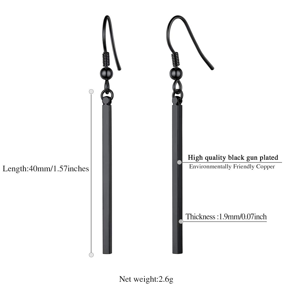 FindChic Black Stick Dangle Earrings Geometric Pillar Ear Fish Hook Line Bar Drop Earrings for Women