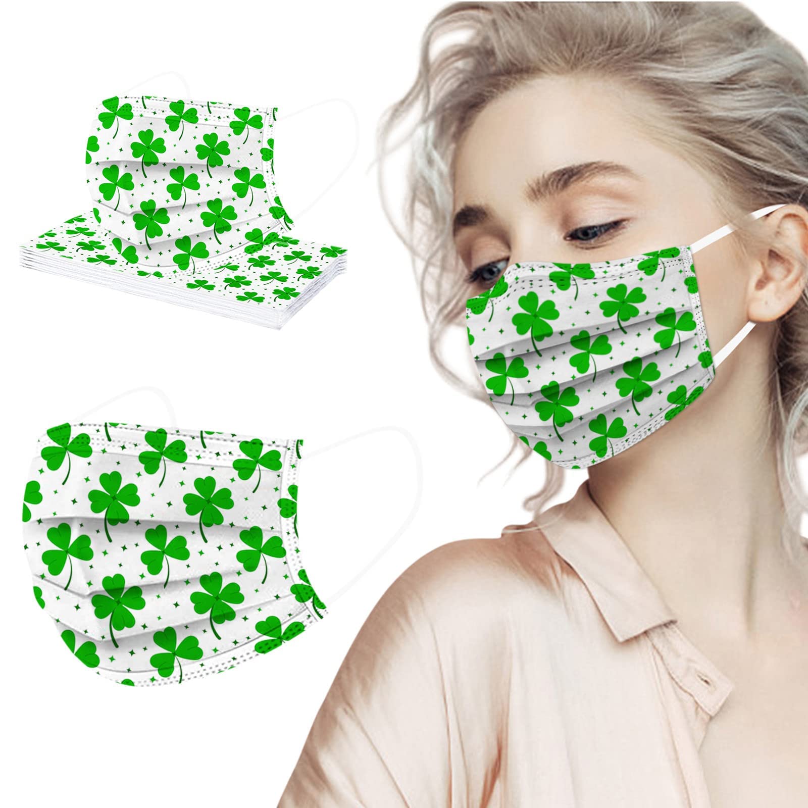GOGCIAO St Patricks Day Disposable Face Cover with Designs for Adults Women,Cute Printed Pattern,50Pcs